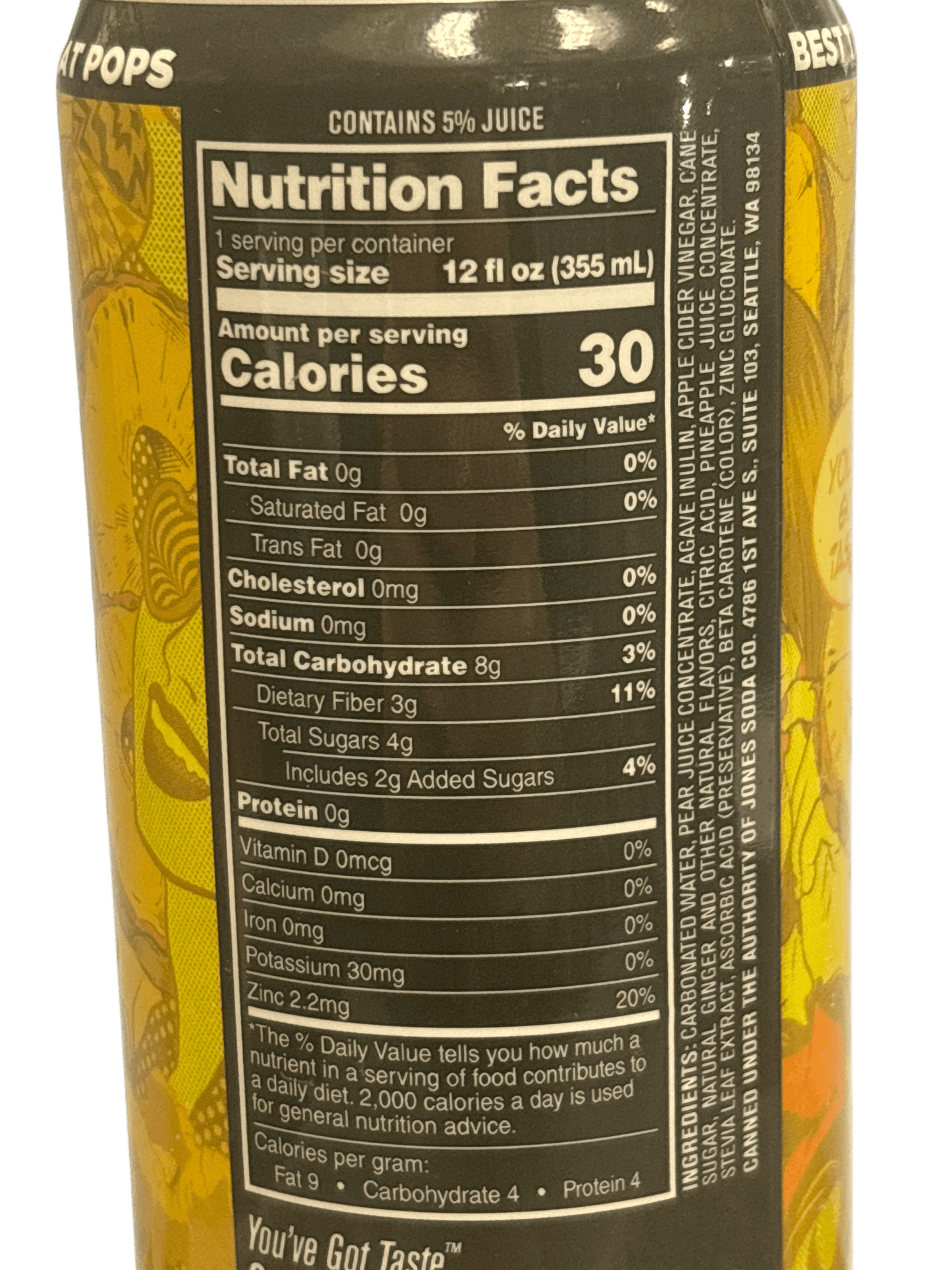 Pop Jones Pineapple Ginger Soda Drink 355ML - Canada Edition